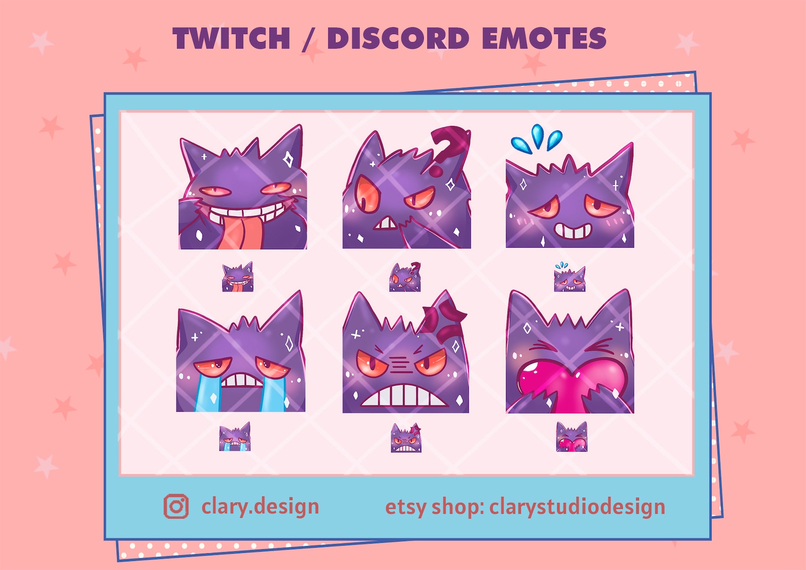 Twitch Emote / Gengar Emotes Pack angry, Flustered, Love, Sad, Confused ...
