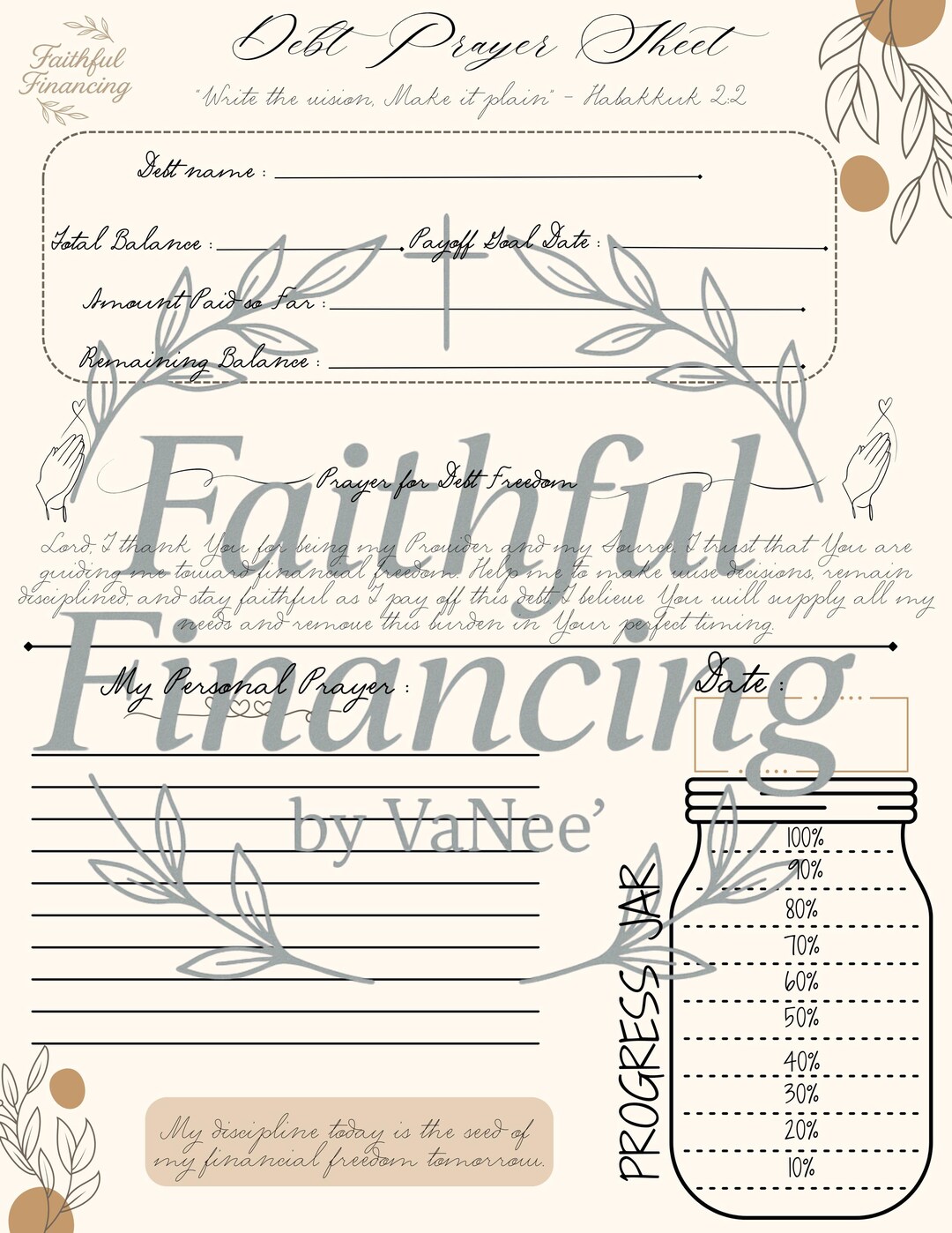 Debt Prayer Sheet | Christian Budget Tracker | Faith-based Financial ...