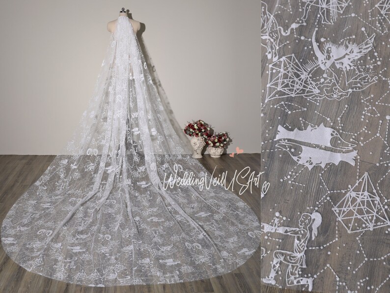 Sparkly 12 Constellations Veil Cathedral Veil With Sparkle White Veil ...