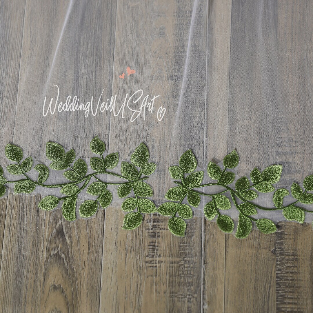 Green Leaves Lace Edge Forest Wedding Veil Cathedral Veil With Comb ...