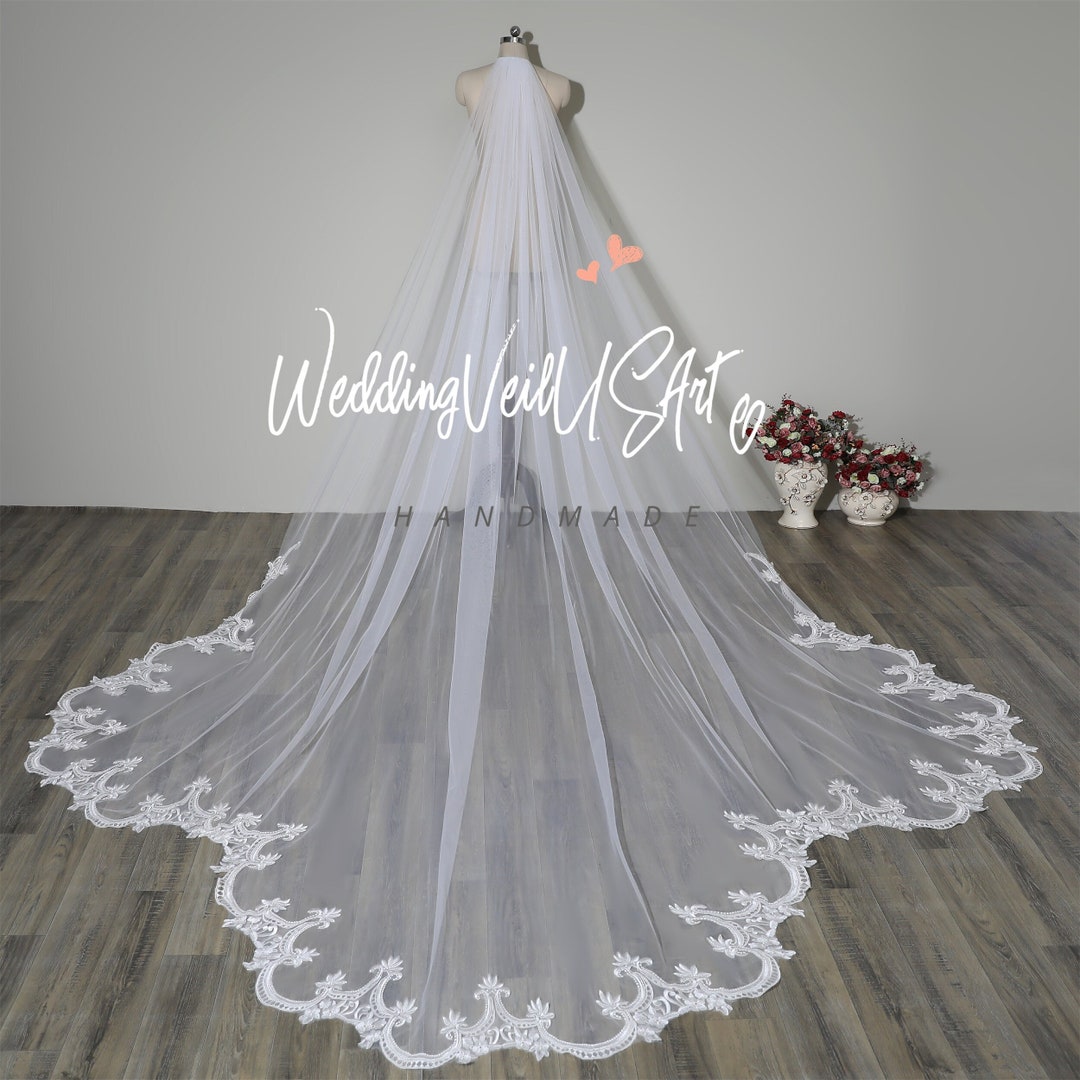 Special Wave Lace Edge Bride Veil Vintage Beach Veil Gorgeous Ivory ...