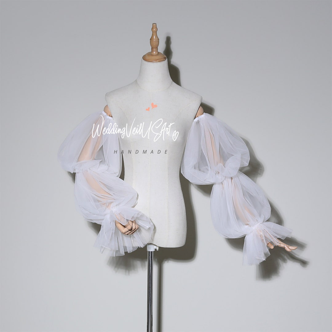 Custom Color Solid Ivory Tulle Pop Sleeves off Shoulder Dress Sleeves ...