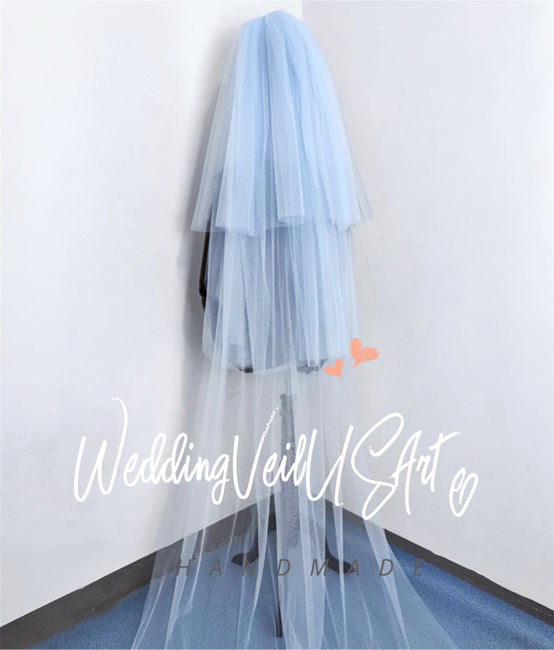 Minimalist Solid Tulle Ice Baby Blue Veil Gorgeous 3 Layers Hips/chapel ...