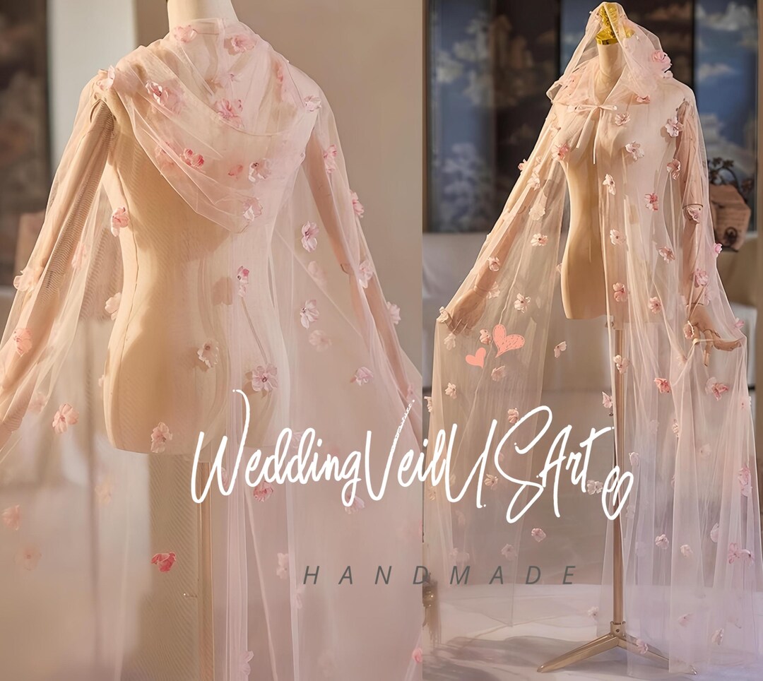 Princess Pink Flower Hooded Cloak New Wedding Cape Flower Cape Hooded ...
