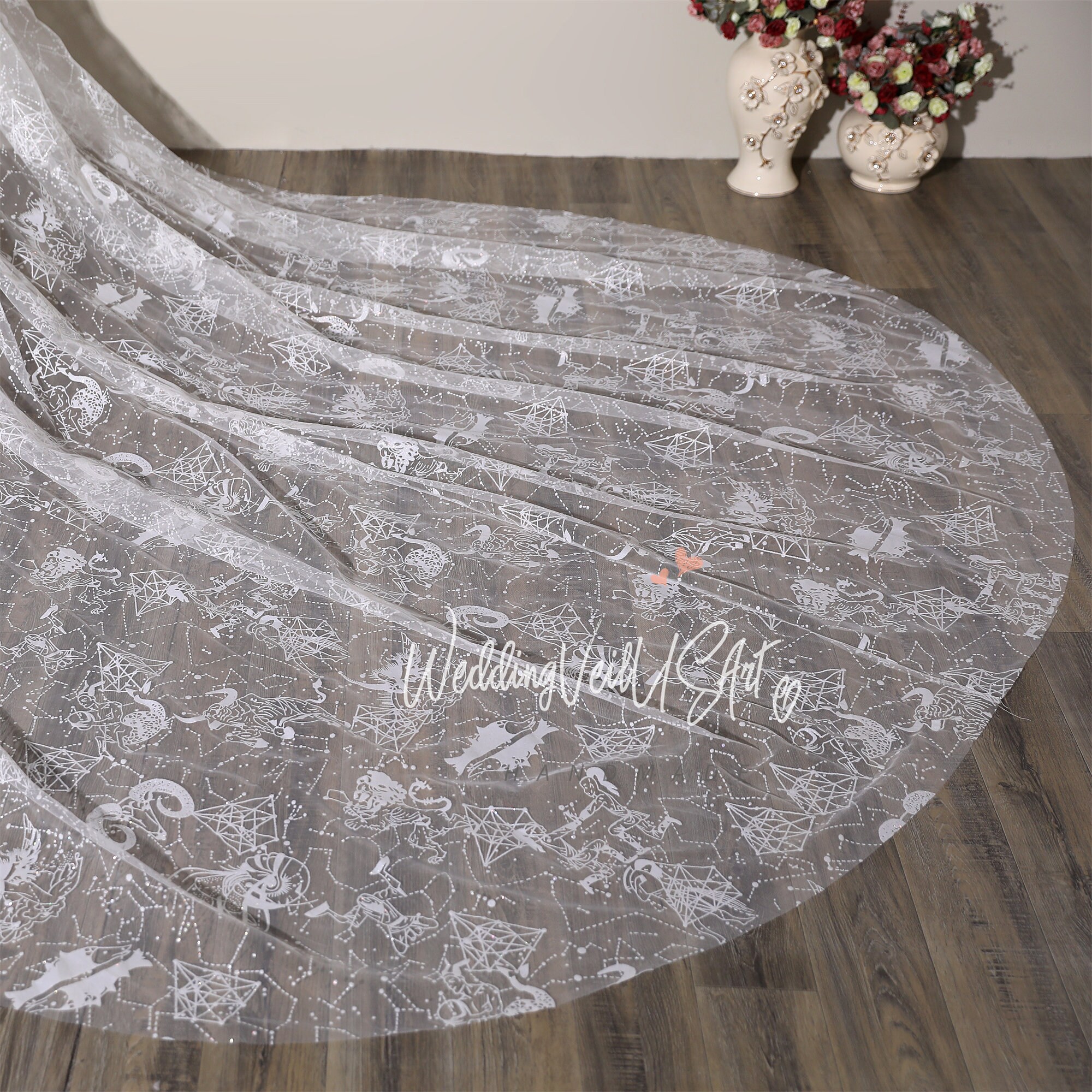 Sparkly 12 Constellations Veil Cathedral Veil With Sparkle White Veil With Comb Unique Drop Veil ...