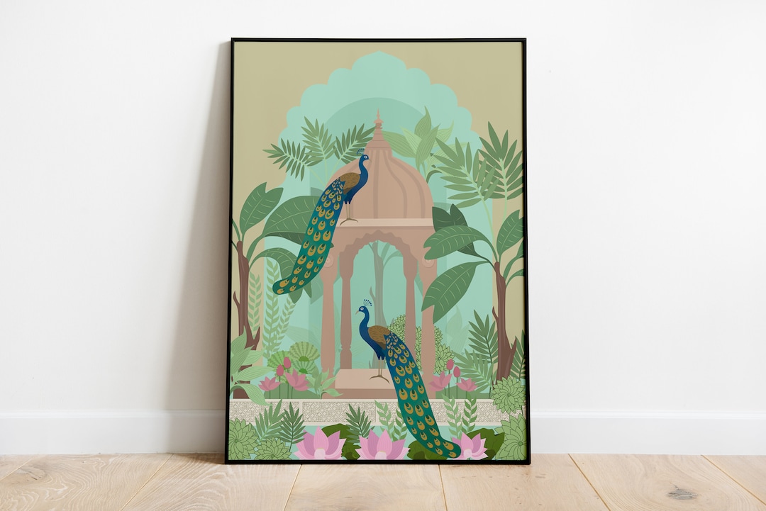 INDIAN WALL ART Peacock Art Prints Mughal Painting Inspired Indian Art ...