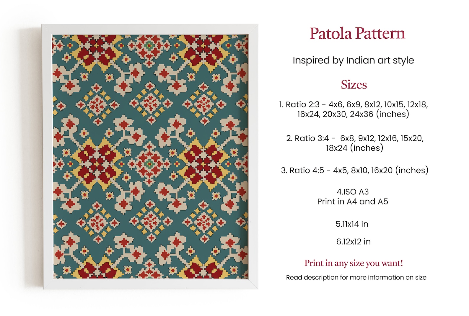 TRADITIONAL INDIAN Textile Pattern Art Prints, Patola Pattern Art From ...