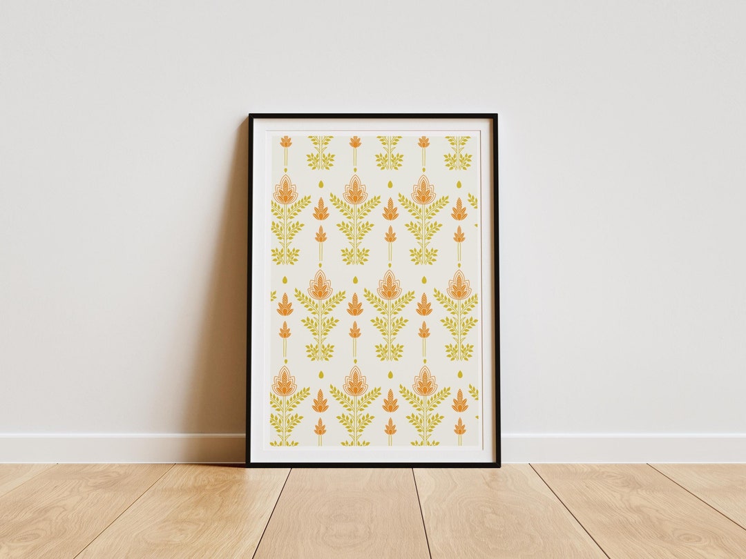 Floral Pattern Wall Prints, Indian Block Print Inspired Wall Decor Art ...