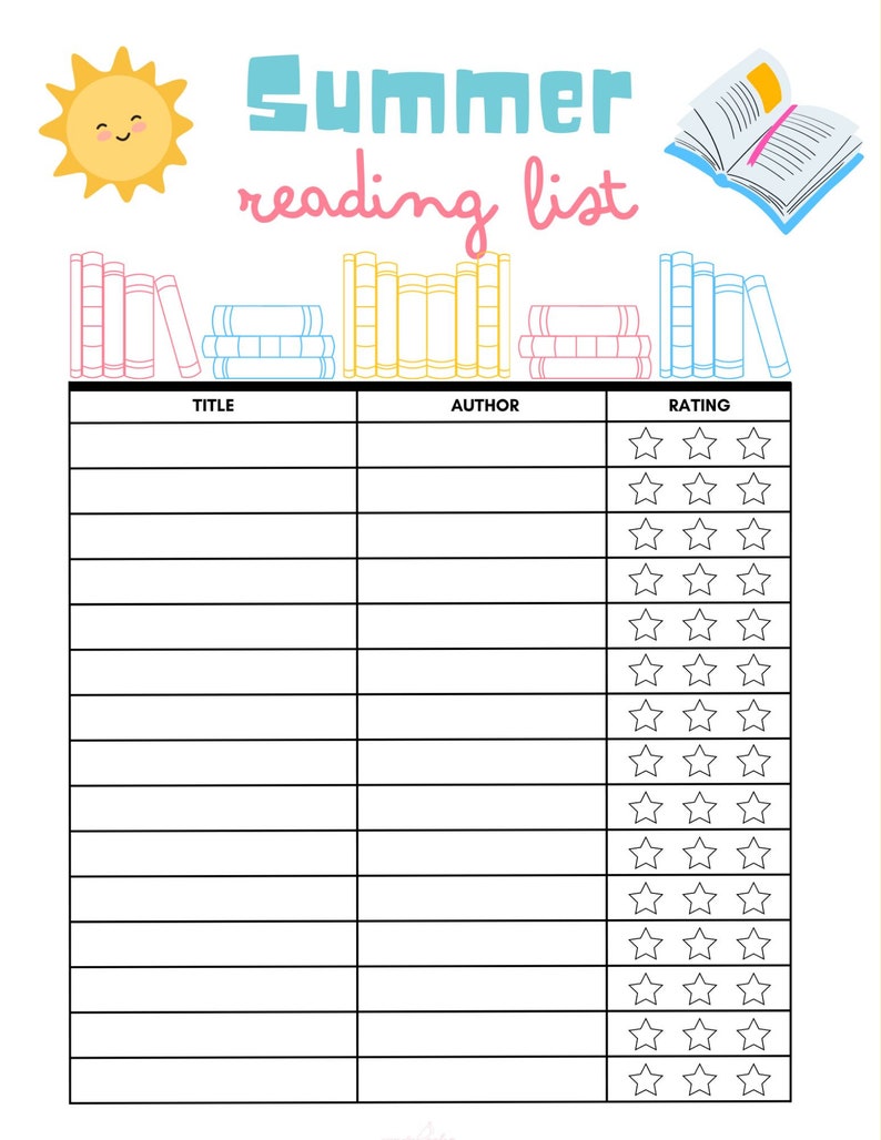 Summer Reading Printables Reading Log Reading Chart Reading Tracker - Etsy