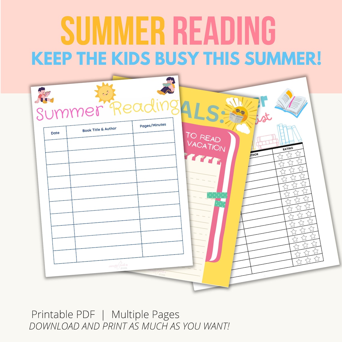 Summer Reading Printables Reading Log Reading Chart Reading Tracker - Etsy