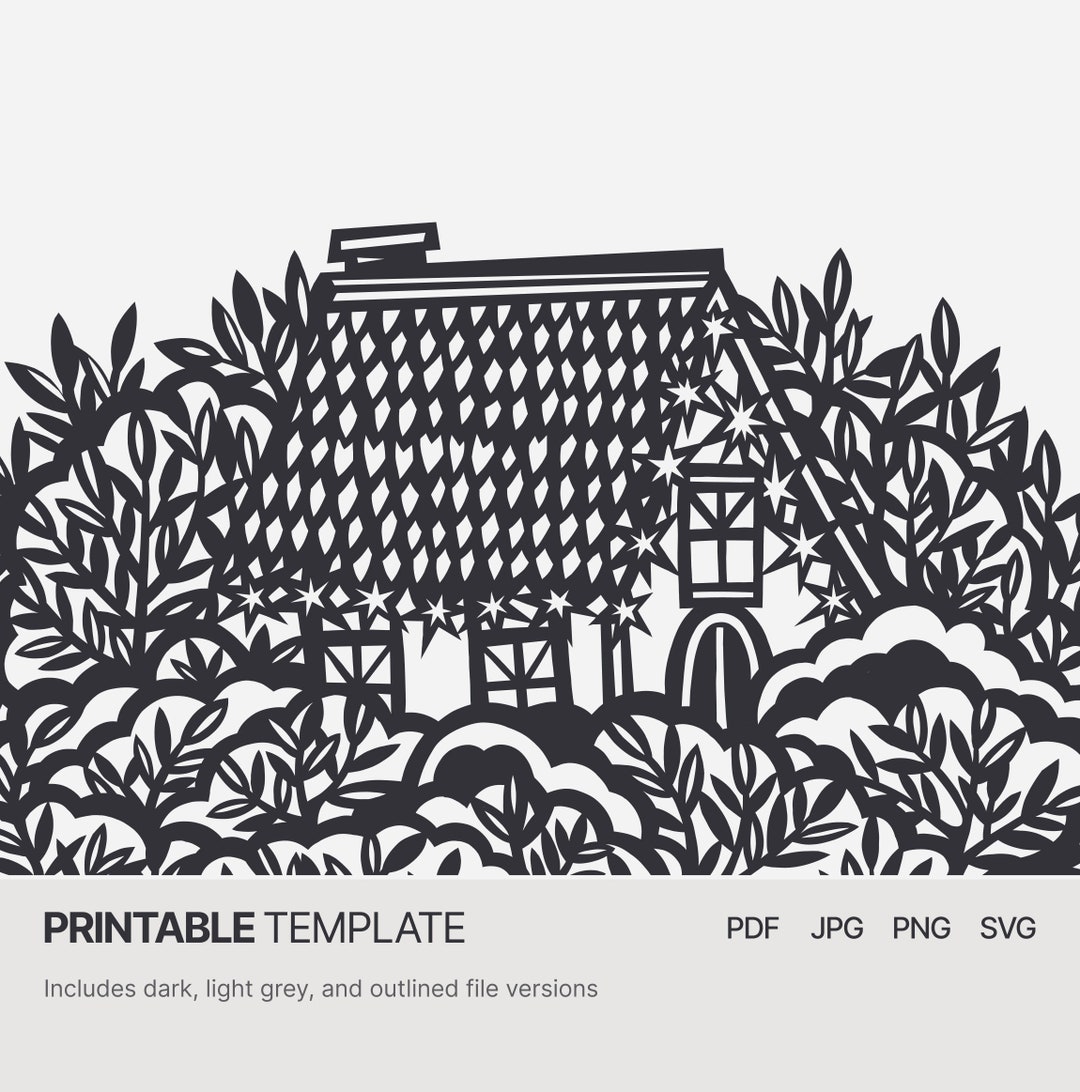 House in the Woods - PDF SVG JPG Papercut Template - Garden Cottage in ...