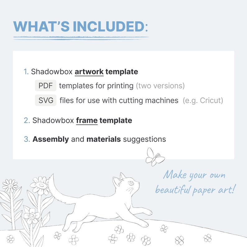 Cat & Butterflies - Shadow Box Template - DIY Layered Paper Art - PDF ...