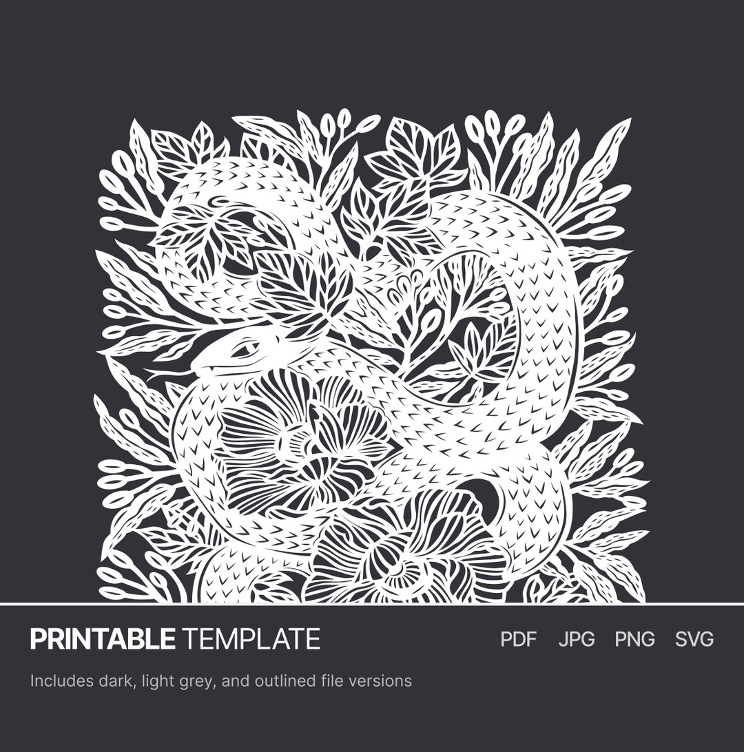Snake in Flowers - Digital Papercut Template - PDF SVG JPG - Etsy