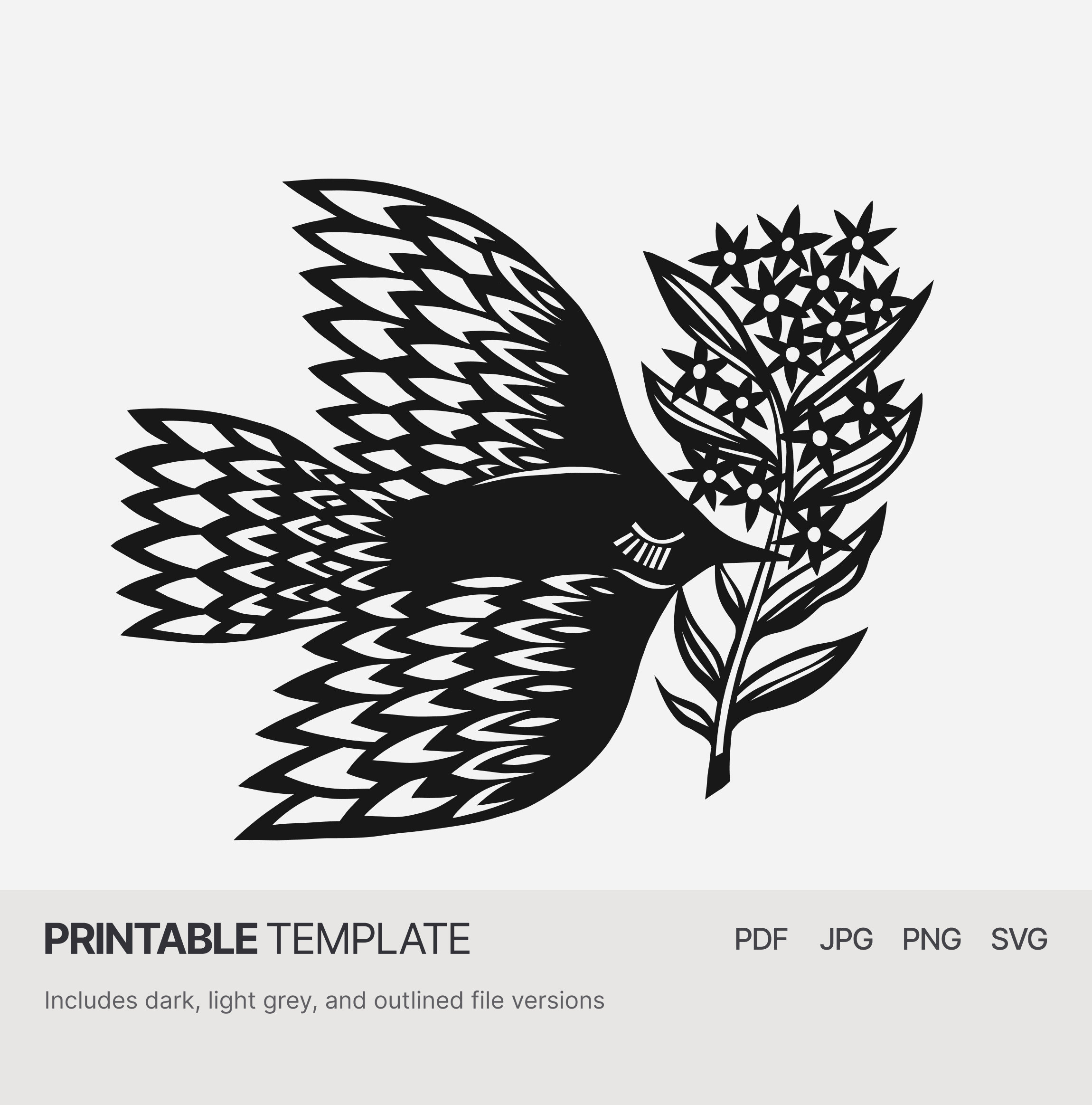 Peace Dove PDF SVG JPG Papercut Template Bird With Flowers - Etsy
