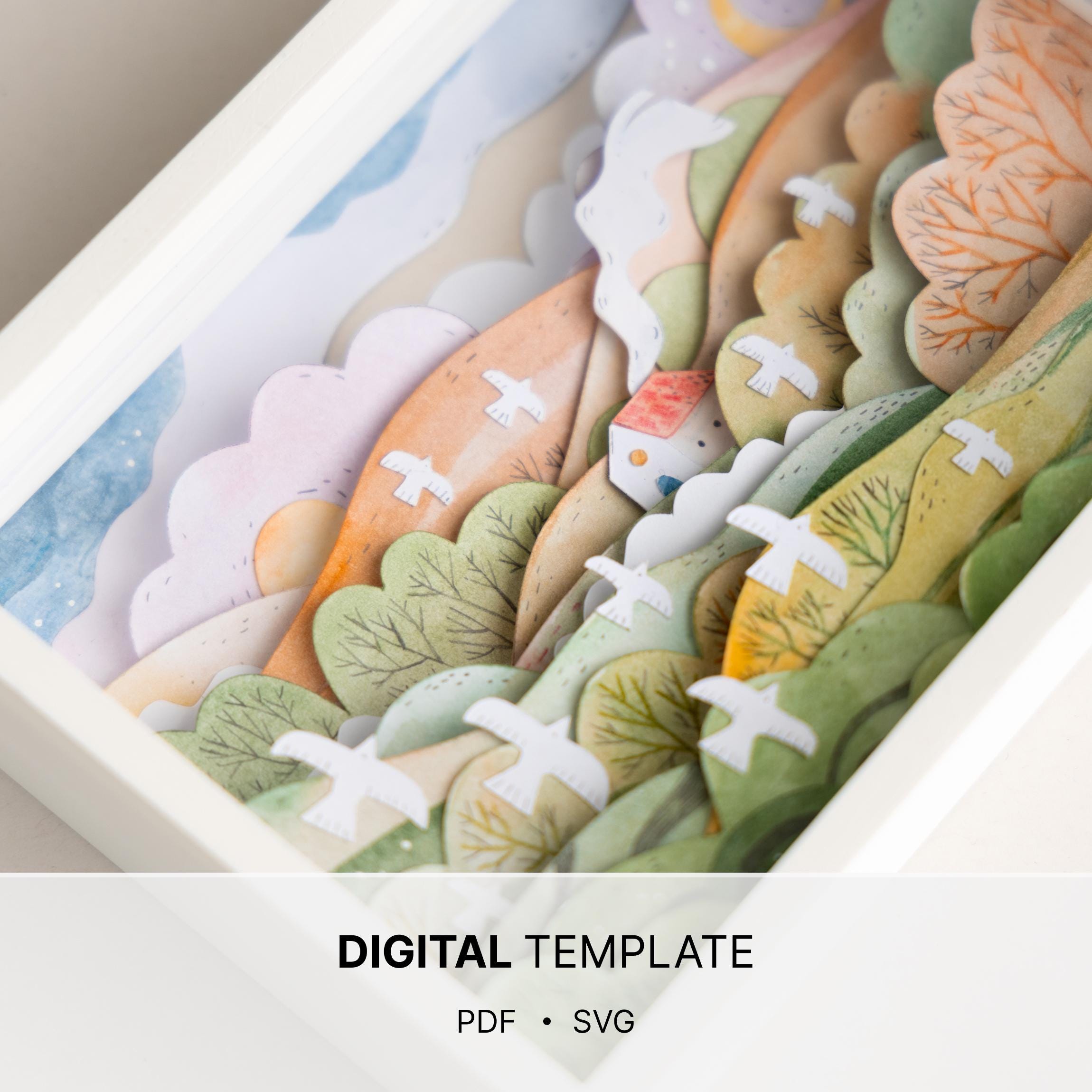 Sunset Landscape With Birds - Shadow Box Template - DYI Layered Paper ...
