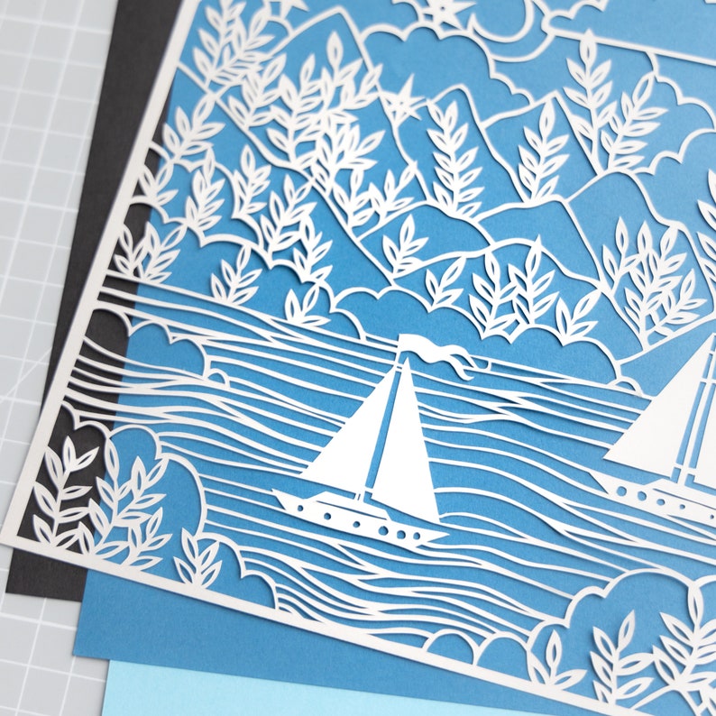 Sailing in the Clouds PDF SVG JPG Papercut Template Cut Out Landscape ...