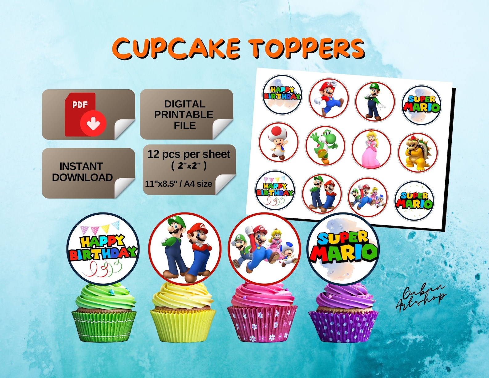 Printable Super Mario Cupcake Toppers Super Mario - Etsy
