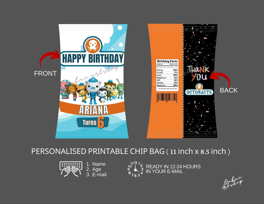 Personalised Printable Octonauts Chip Bag, Octonauts Cake Topper ...