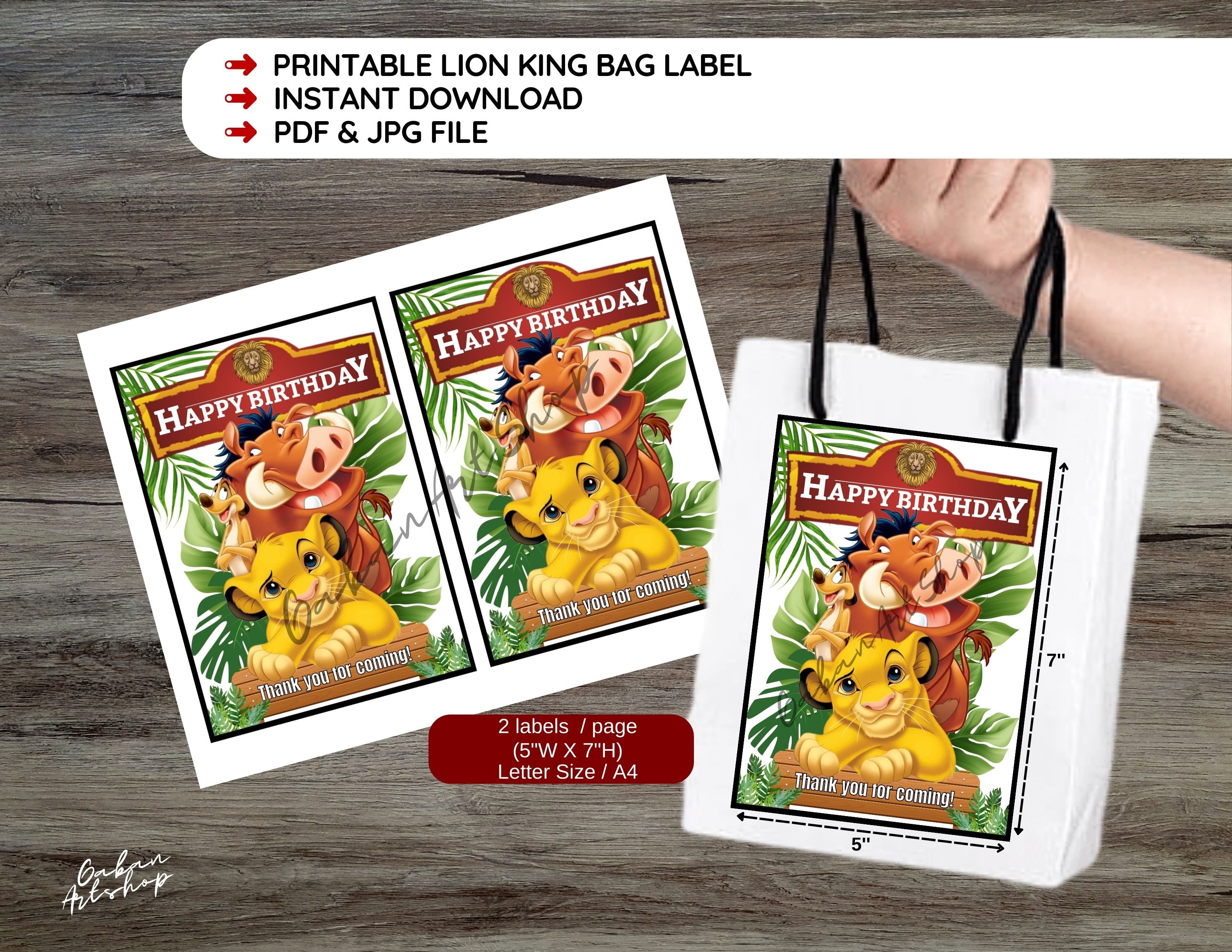 DIGITAL Printable : Instant Download Lion King Paper Gift Bag Label ...