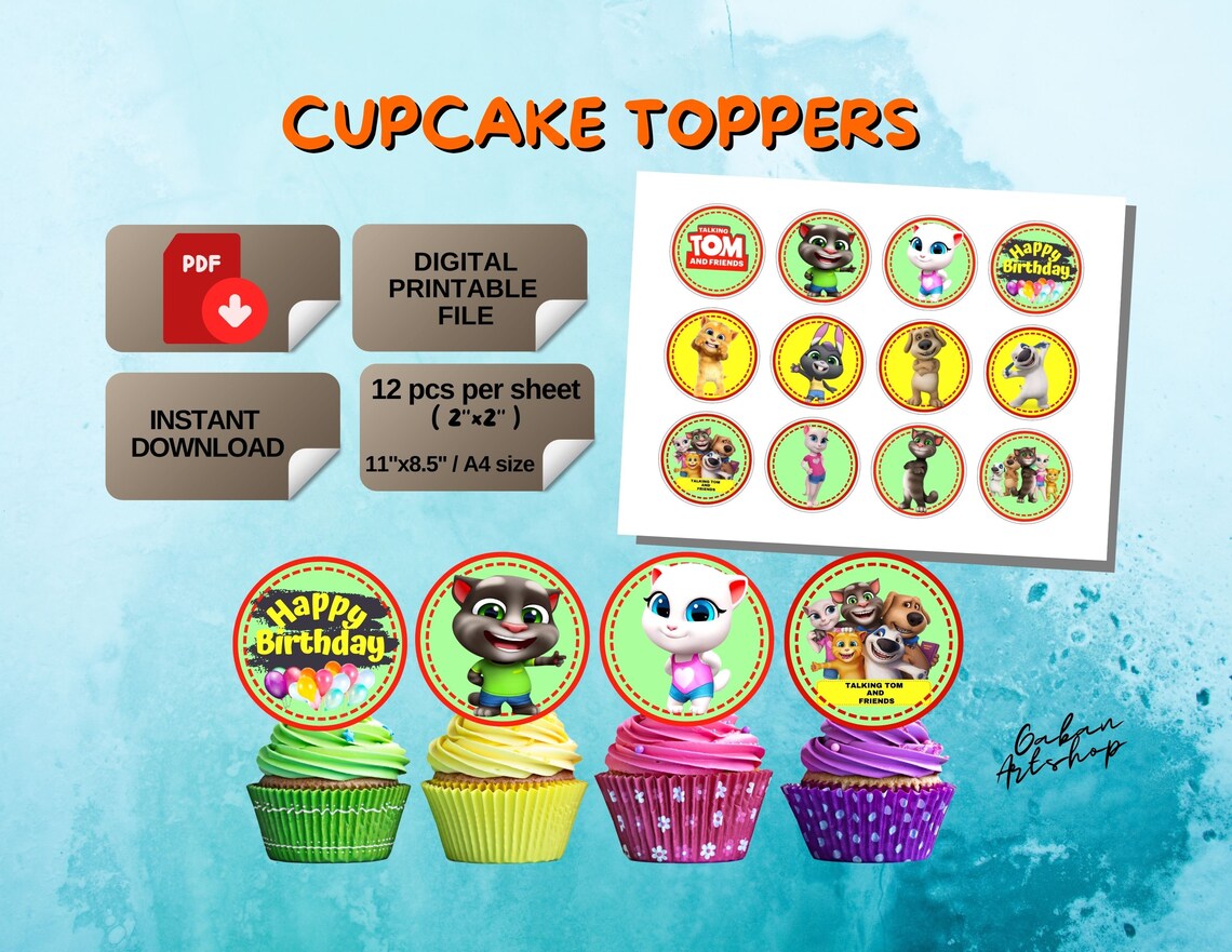 Printable Talking Tom and Friends Cupcake Toppers, Talking Tom and ...