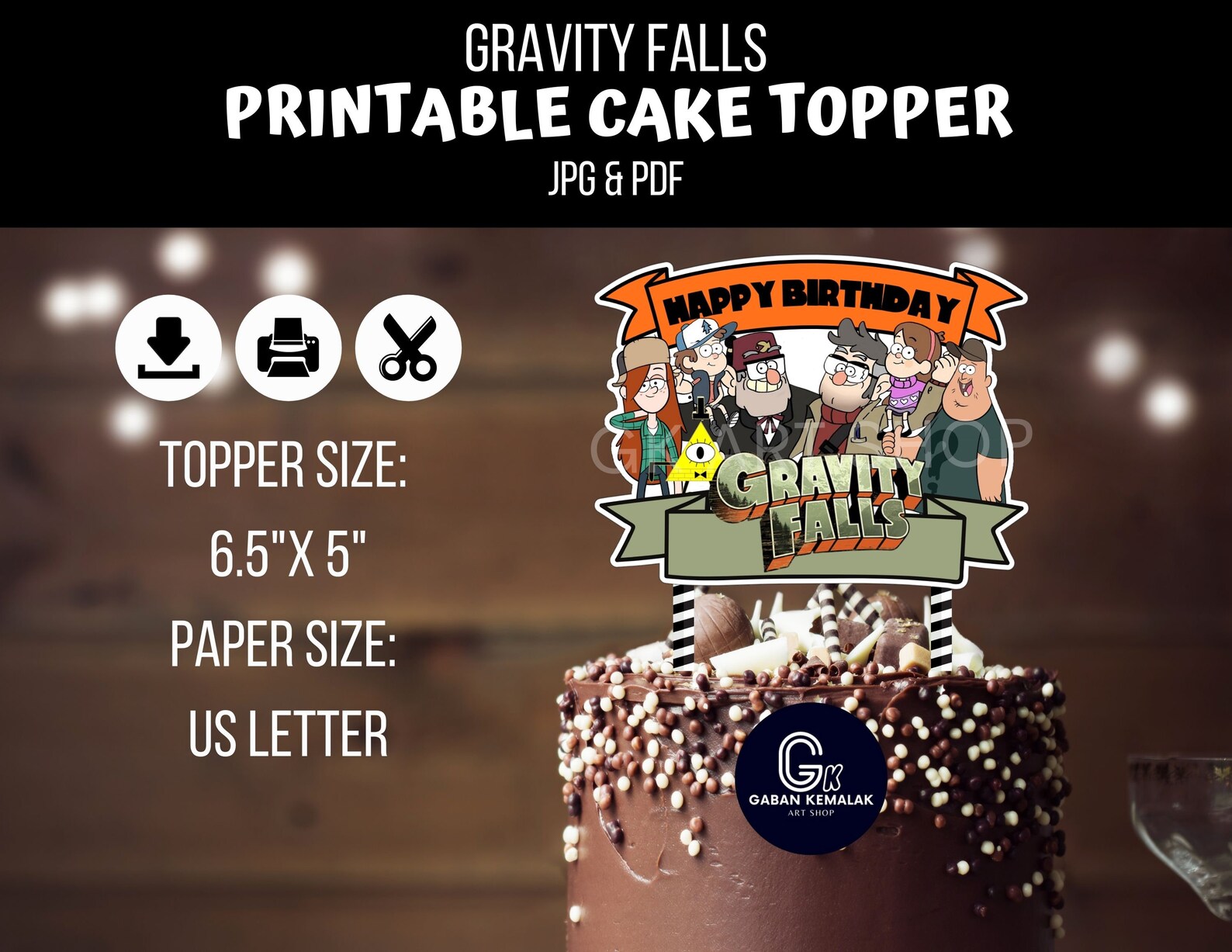 Printable Gravity Falls Centerpiece, Gravity Falls Cake Topper, Gravity ...