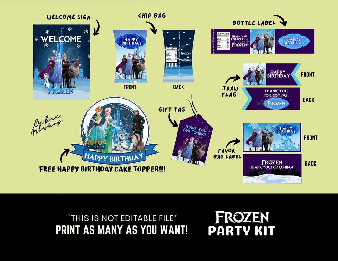 Printable Frozen Party Kit, Frozen Cake Topper, Frozen Party Kit ...