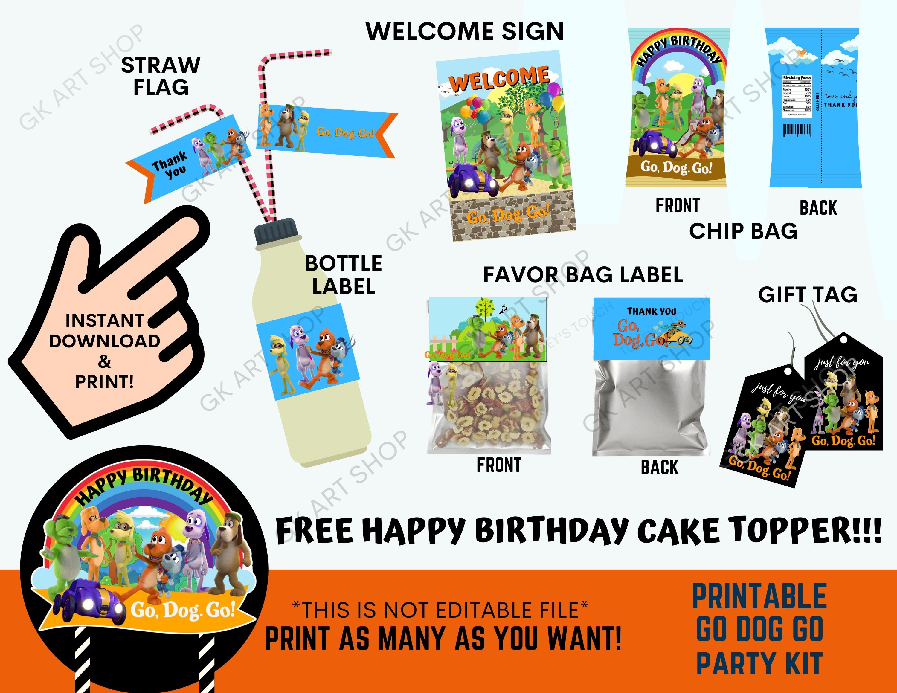 Printable Go Dog Go Party Kit Go Dog Go Cake Topper Go Dog - Etsy