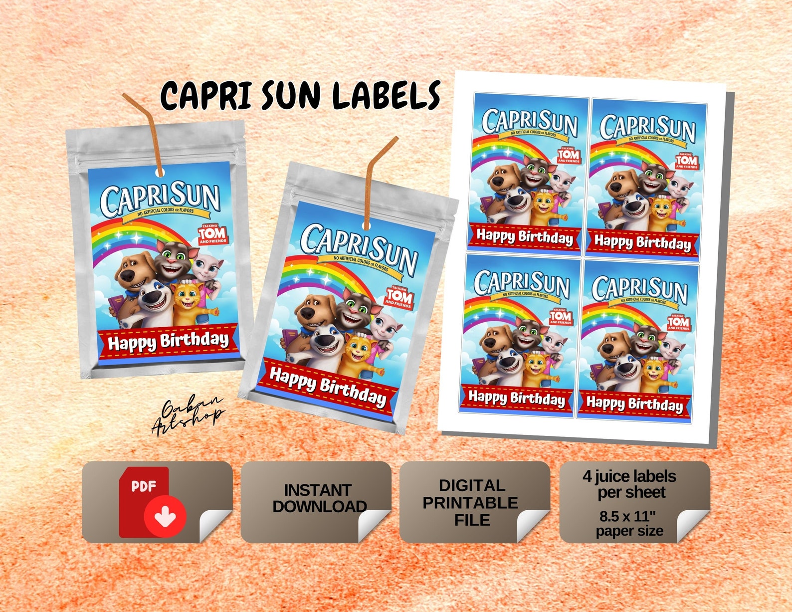 Printable Talking Tom and Friends Capri Sun Labels Talking - Etsy