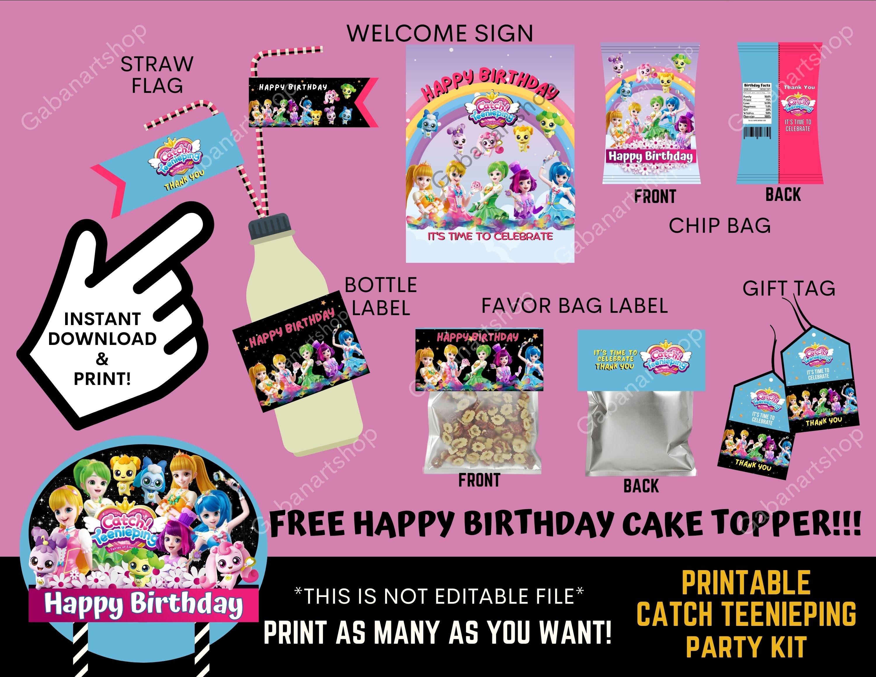 Printable Catch Teenieping Party Kit, Catch Teenieping Cake Topper ...
