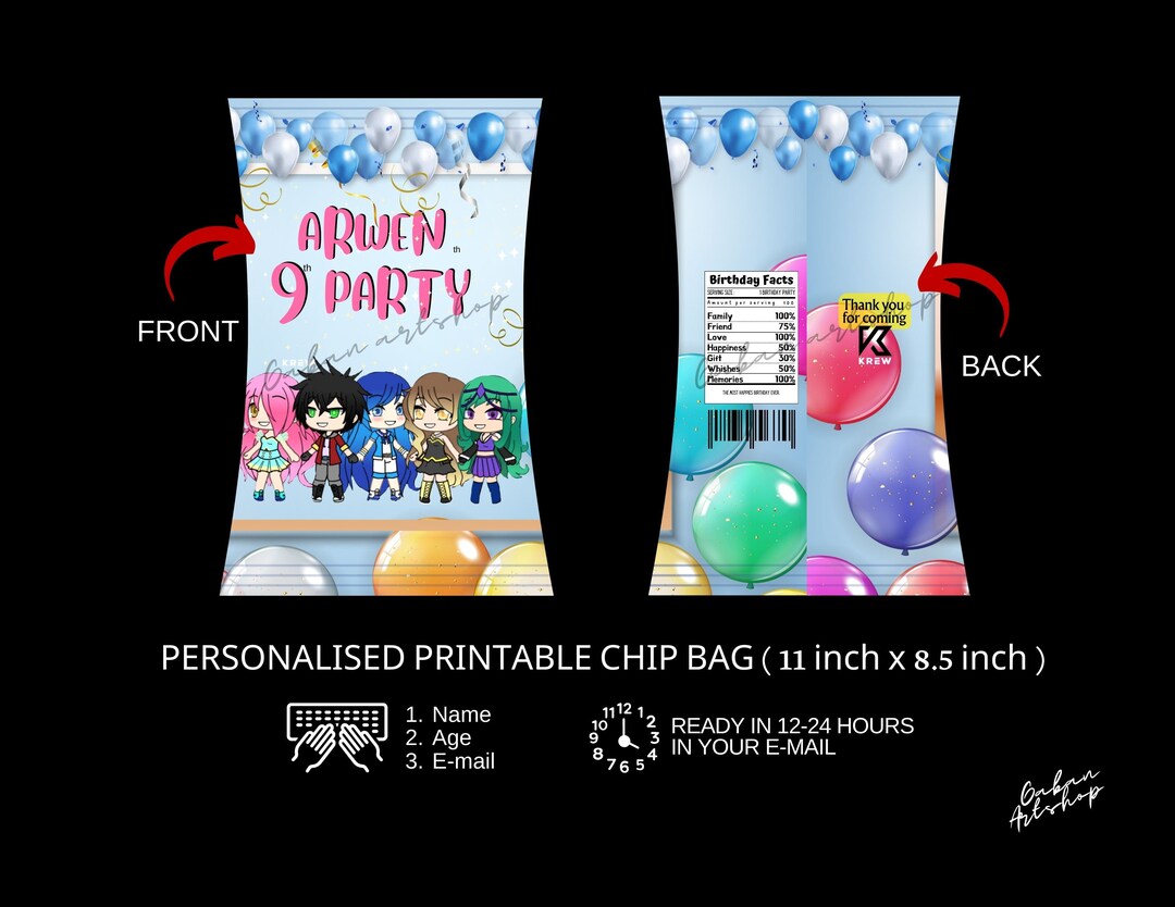 Personalised Printable Itsfunneh Chip Bag, Itsfunneh Cake Topper ...