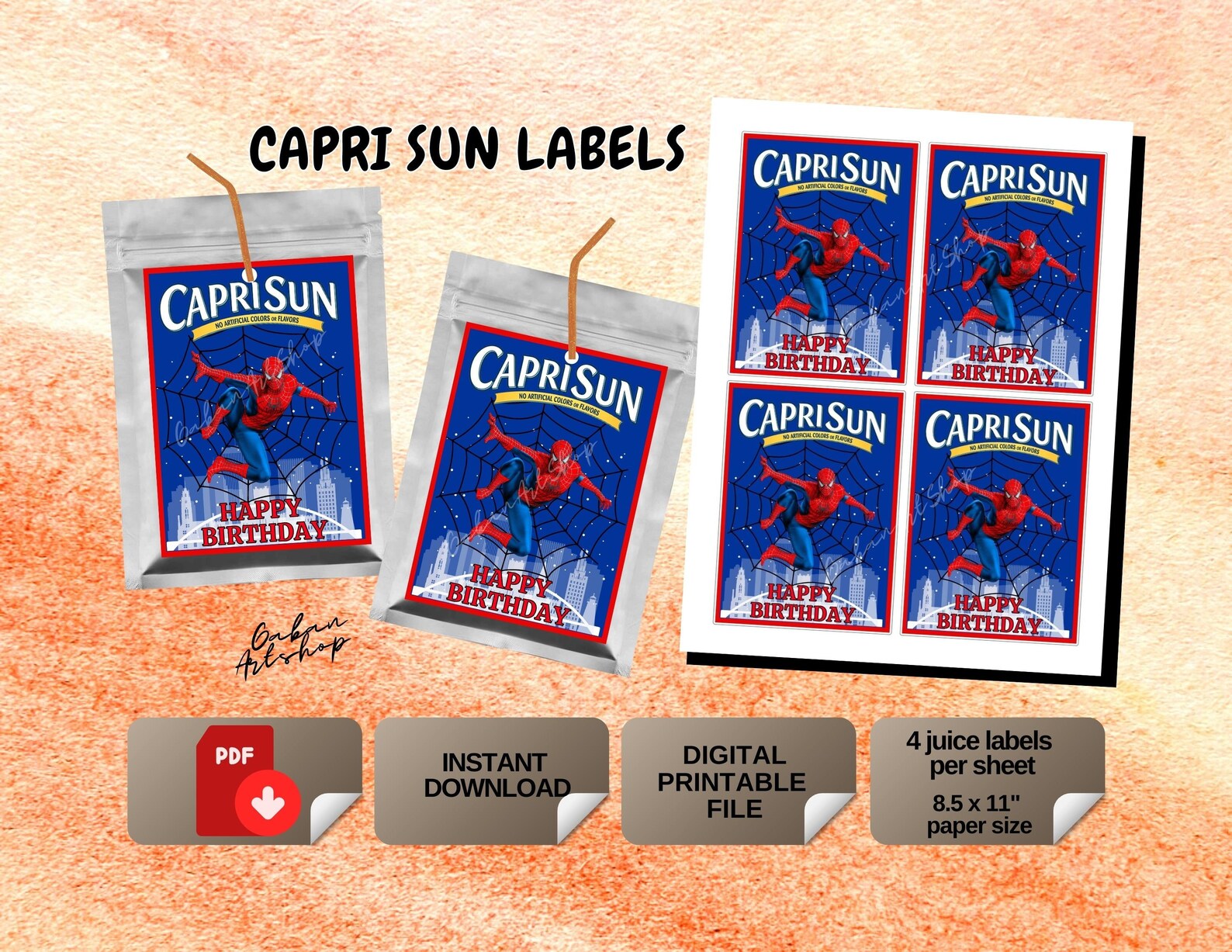 Printable Spiderman Capri Sun Labels Spiderman Cake Topper - Etsy