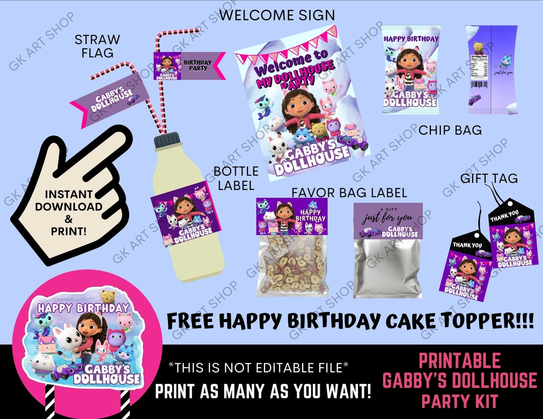 Printable Gabby's Dollhouse Party Kit, Gabby's Dollhouse Cake Topper ...