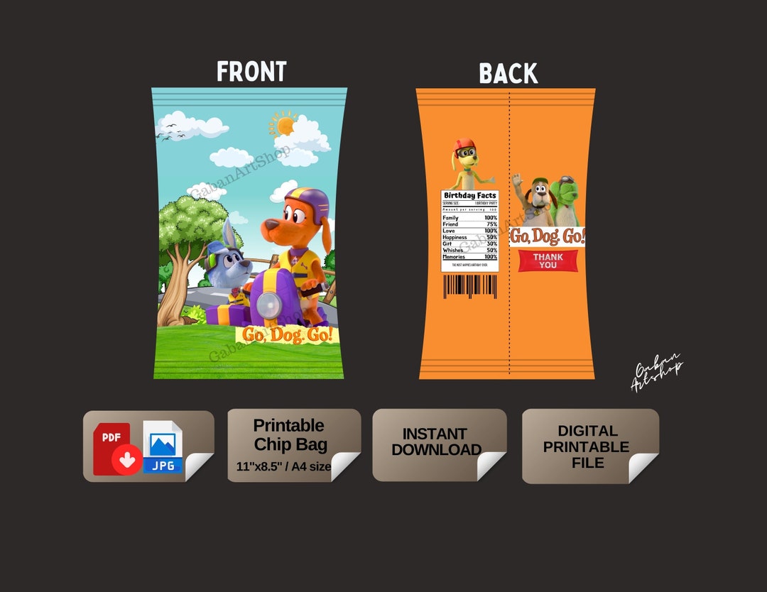 Printable Go Dog Go Chip Bag, Go Dog Go Cake Topper, Go Dog Go Party ...