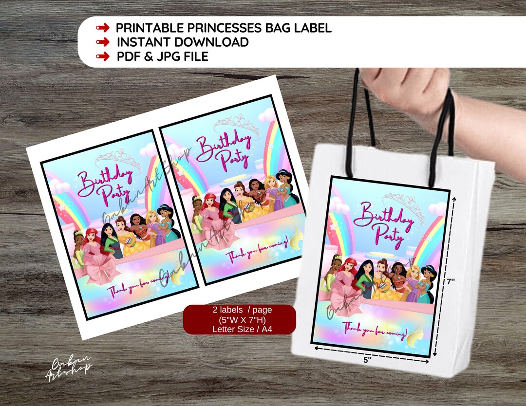 DIGITAL Printable: Princesses Paper Gift Bag Label | Instant Download ...