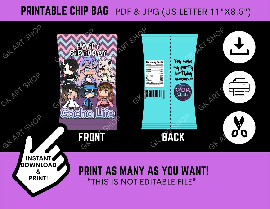 Printable Gacha Life Party Kit Gacha Life Cake Topper Gacha - Etsy