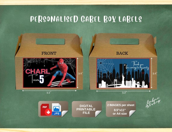 Personalised Printable Spiderman Gable Box Labels Spiderman - Etsy