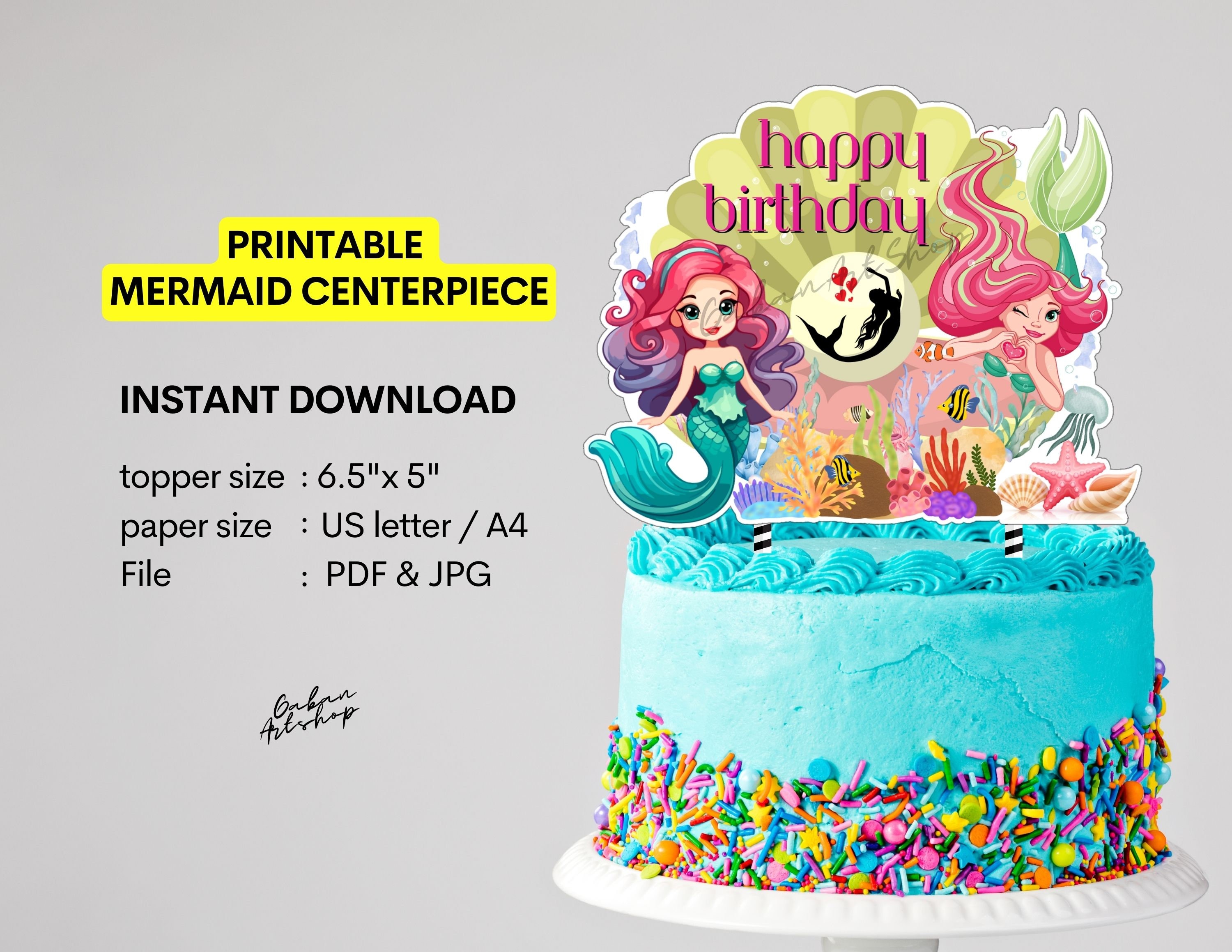 Printable Mermaid Centerpiece Mermaid Cake Topper Instant - Etsy