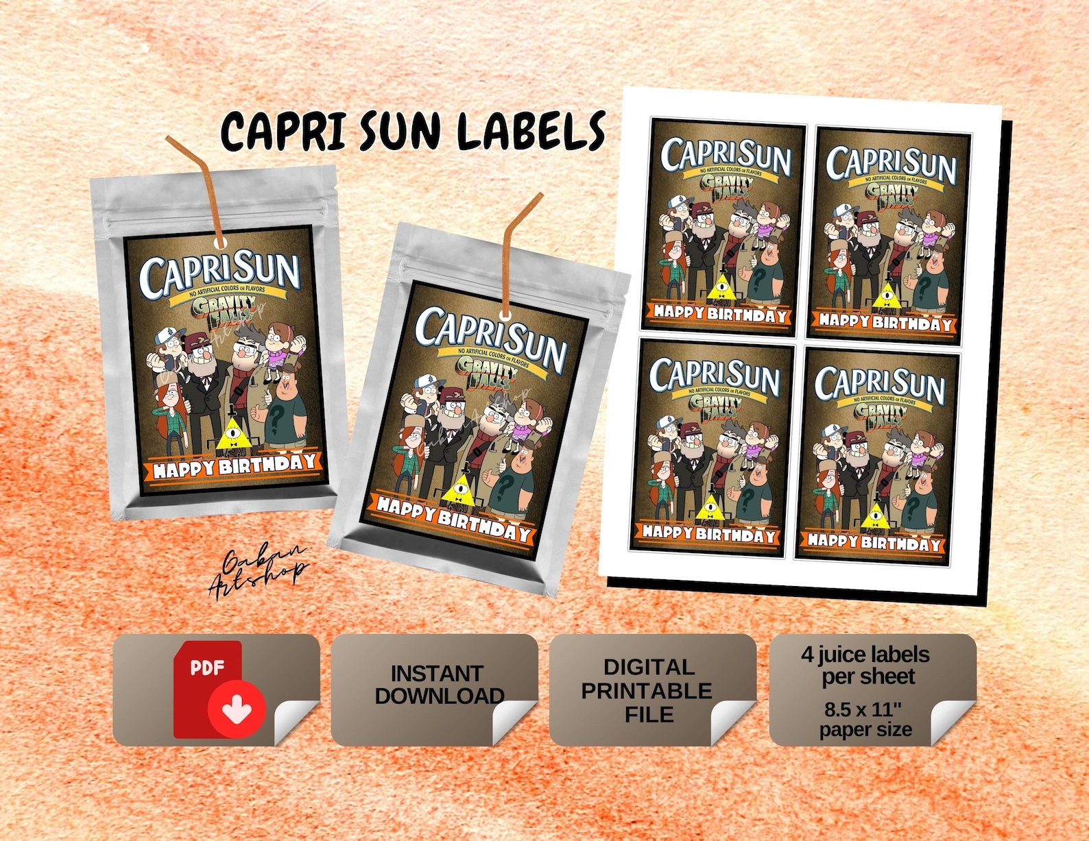 Printable Gravity Falls Capri Sun Labels, Gravity Falls Cake Topper ...