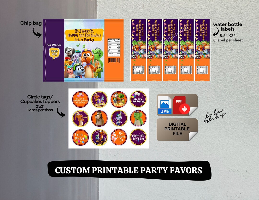 Personalised Printable Go Dog Go Chip Bag, Go Dog Go Water Bottle ...