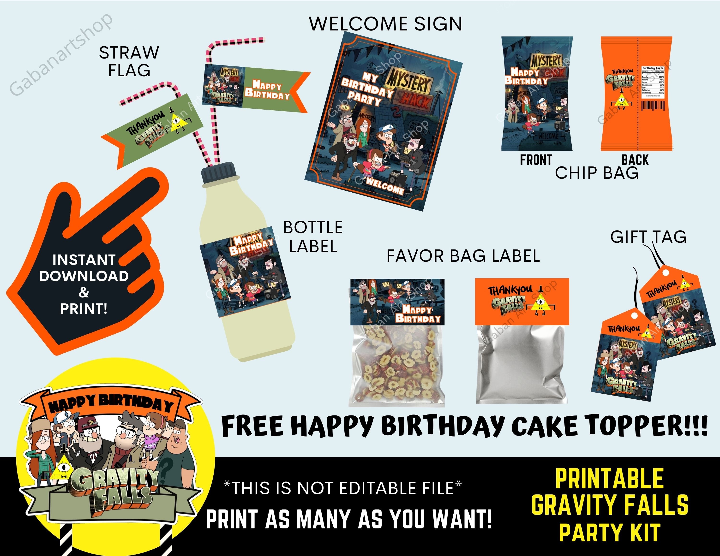 Printable Gravity Falls Party Kit, Gravity Falls Cake Topper, Gravity ...