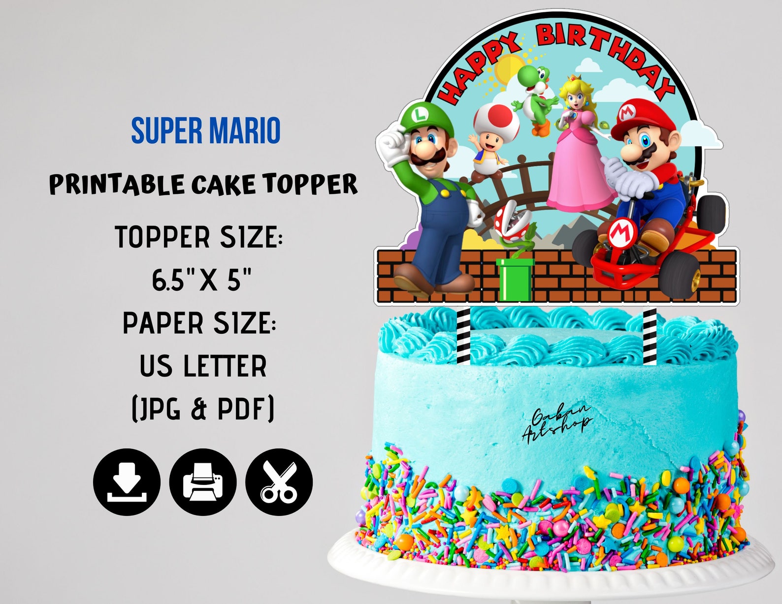 Printable Super Mario Centerpiece, Super Mario Cake Topper, Super Mario ...