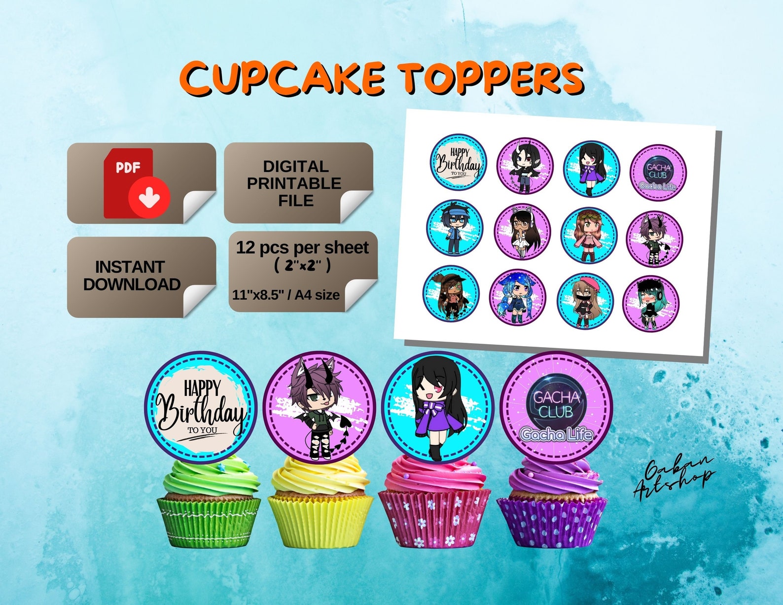 Printable Gacha Life Cupcake Toppers, Gacha Life Cake Topper, Gacha ...