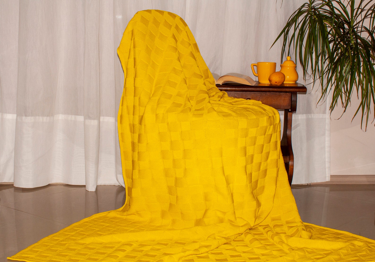 Geometric Throw, Bright Yellow Blanket, Gift for Home, Soft Blanket ...