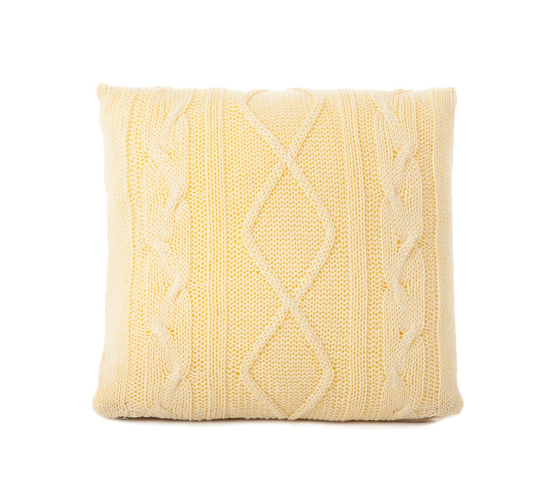Pastel Yellow Pillow, Decorative Pillow Throw, Knitted Pillow Case ...