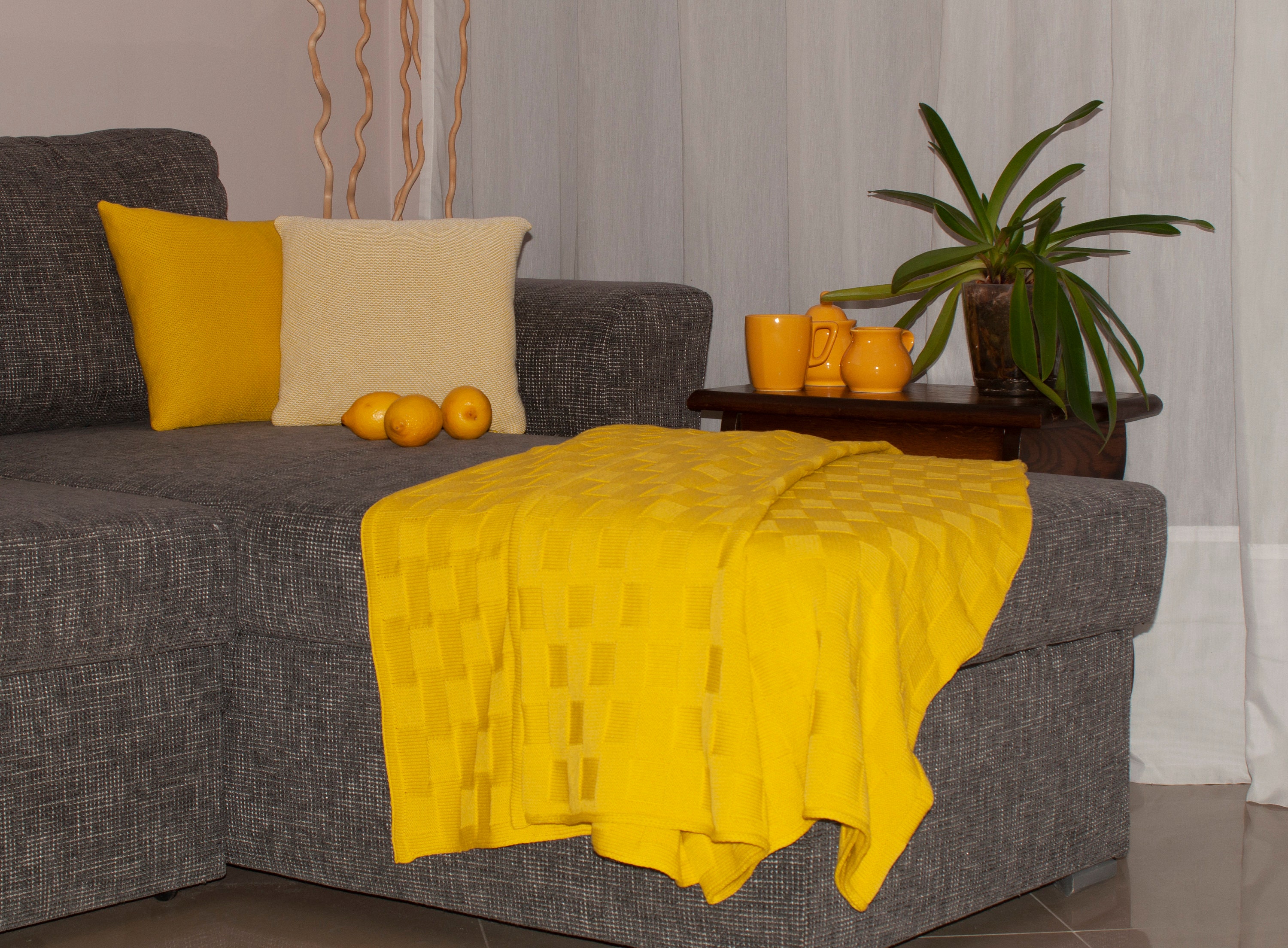 Geometric Throw Bright Yellow Blanket Gift for Home Soft - Etsy