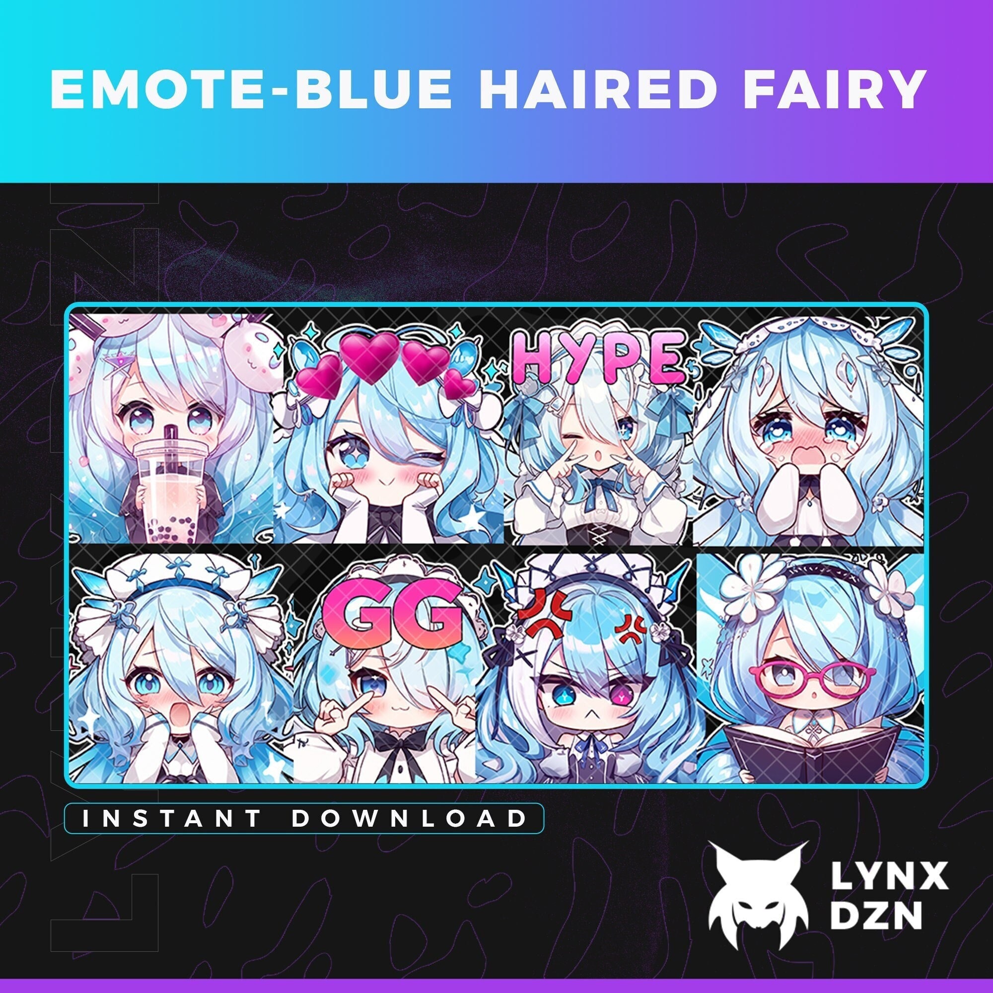 Twitch and Discord Emotes | Blue-haired Chibi Fairy Girl | Kawaii Nerd ...