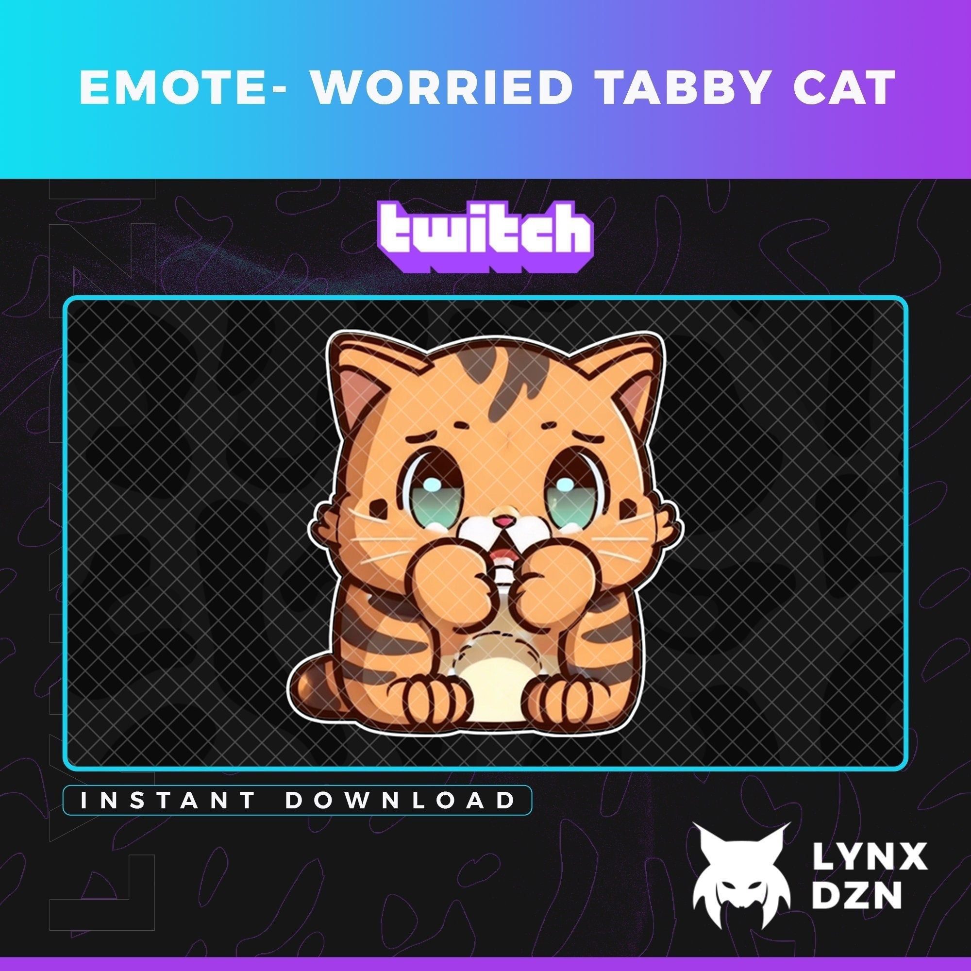 Twitch Emote Worried Chibi Tabby Cat Scared Kawaii Kitten Catto Feline ...