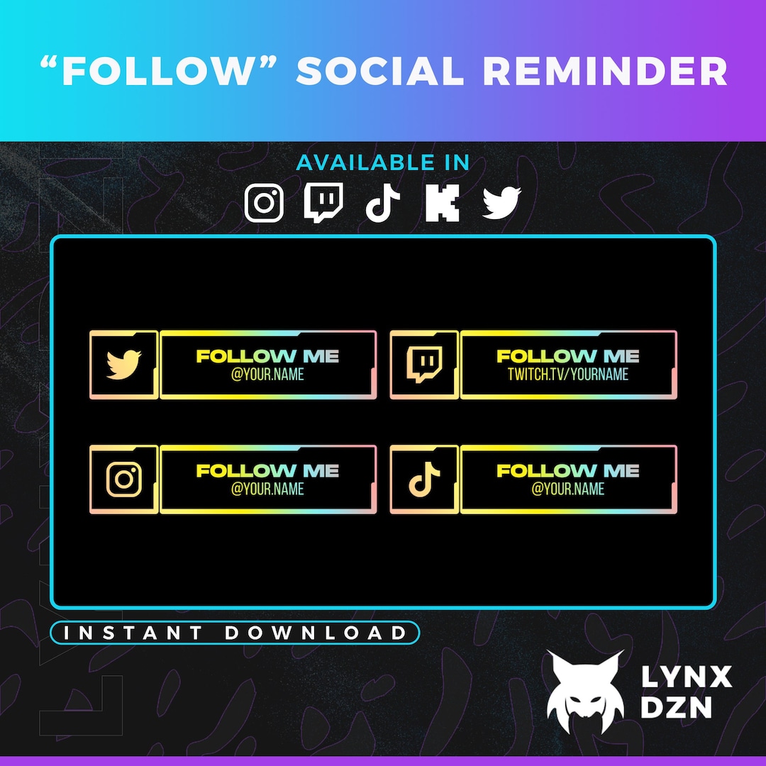 Custom Animated "follow" Socials Reminder for Streaming - Etsy
