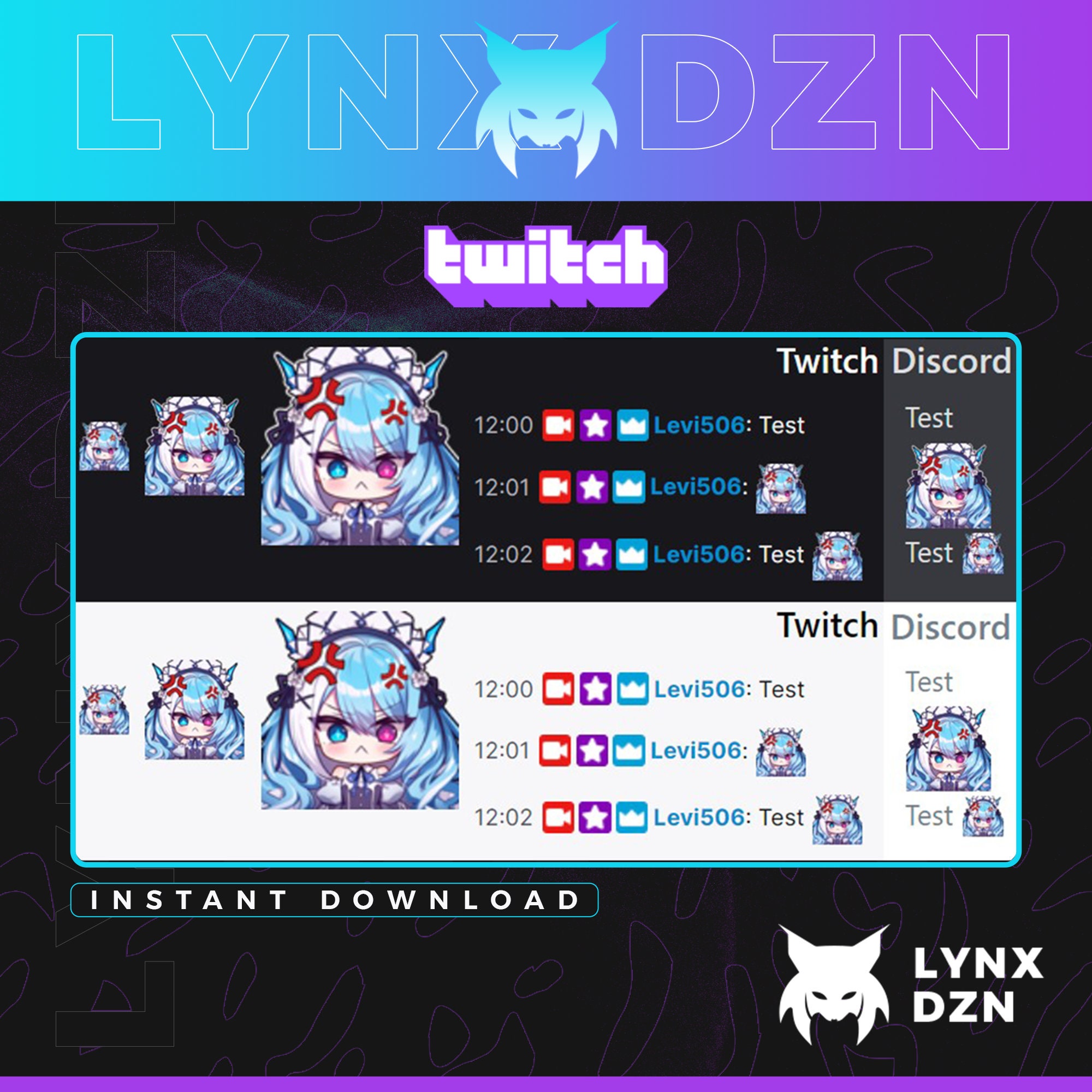 Twitch and Discord Emotes | Blue-haired Chibi Fairy Girl | Kawaii Nerd ...