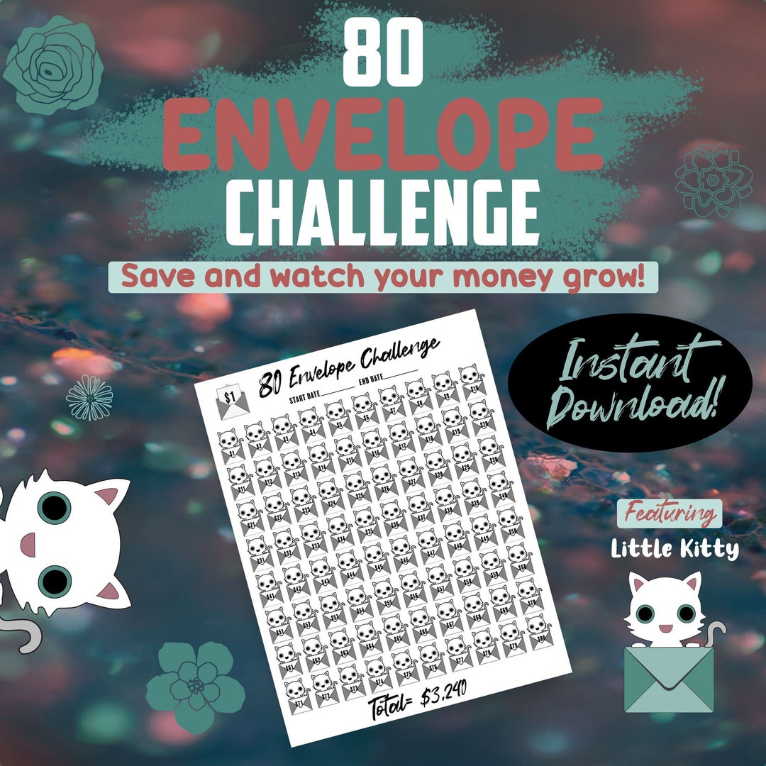80 Envelope Challenge| Save 3,240 in 80 Days | Money Saving Printable ...